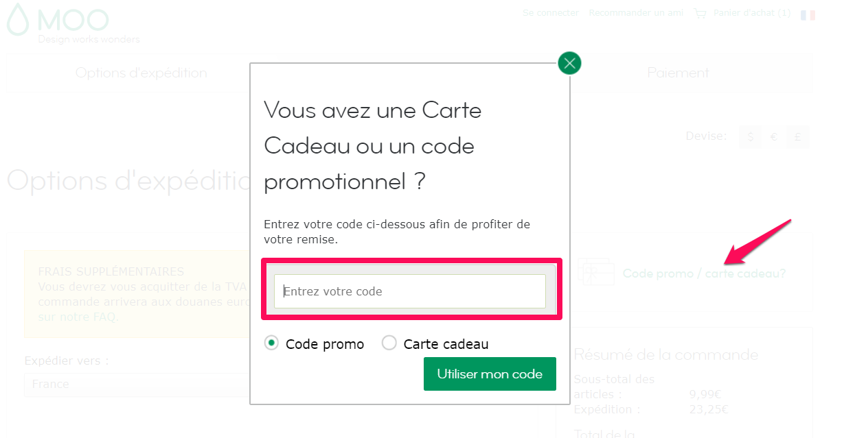 Code Promo MOO - 25 % et 10 % de réduction - juin 2026